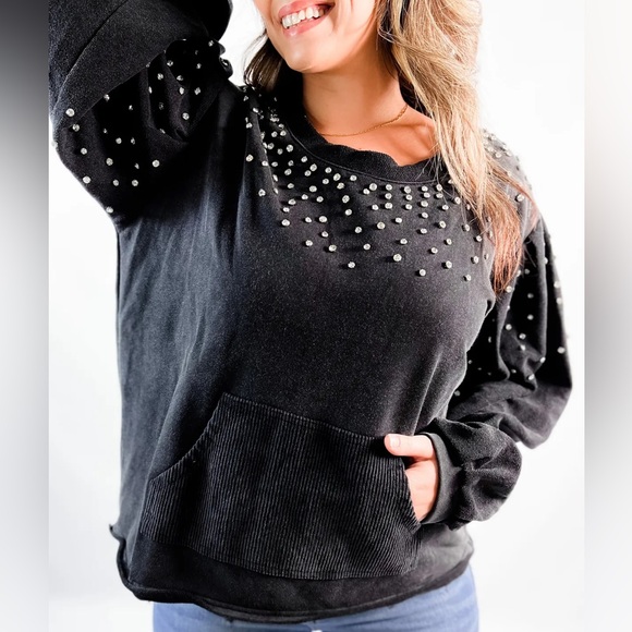 POL | Sweaters | Bogo5 Pol Black French Terry Sweatshirt Wrhinestones ...